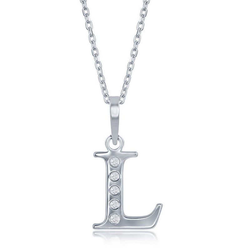 Fashion Jewelry Collection Sterling Silver Round Diamond Letter Initial ...