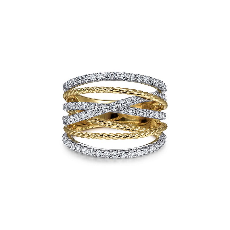 Signature Collection 14k Yellow & White Gold Twisted Rope Diamond Ring ...